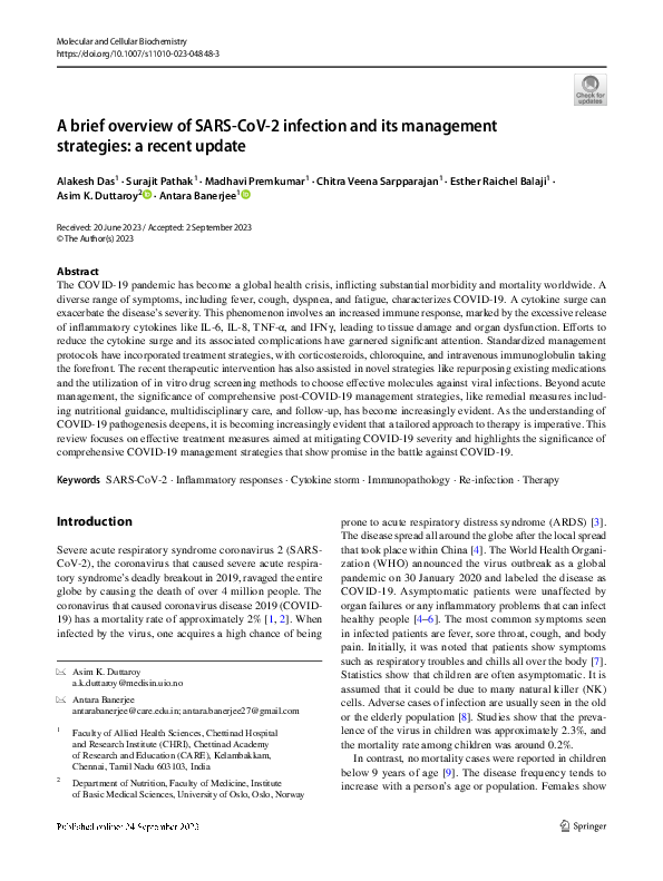 (PDF) A brief overview of SARS-CoV-2 infection and its management ...