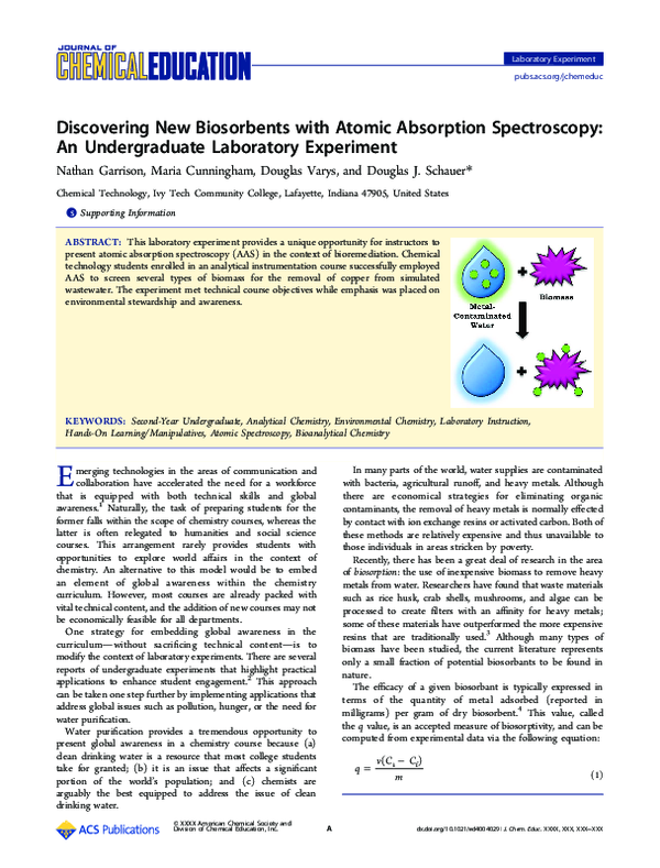(PDF) Discovering New Biosorbents with Atomic Absorption Spectroscopy ...