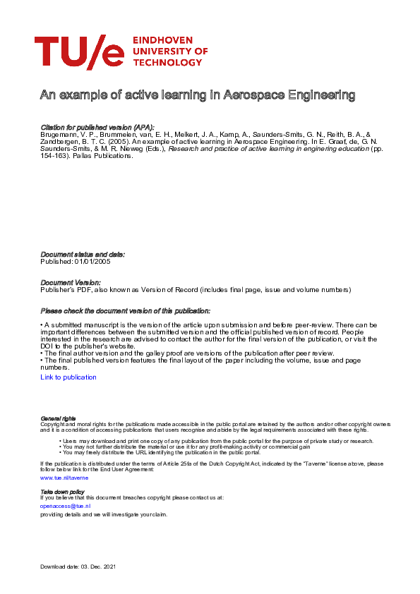 (PDF) An example of active learning in Aerospace Engineering