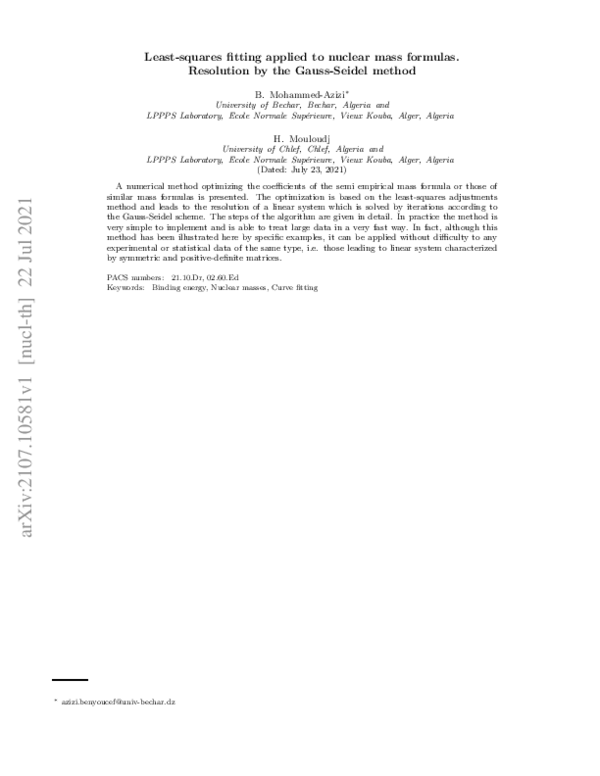 (PDF) Least-squares fitting applied to nuclear mass formulas. Solution by the Gauss–Seidel method