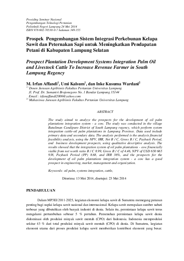 (PDF) Prospek Pengembangan Sistem Integrasi Perkebunan Kelapa Sawit dan ...