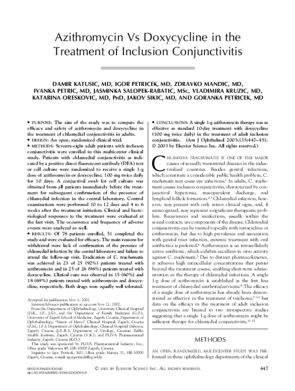 (PDF) Azithromycin vs doxycycline in the treatment of inclusion ...