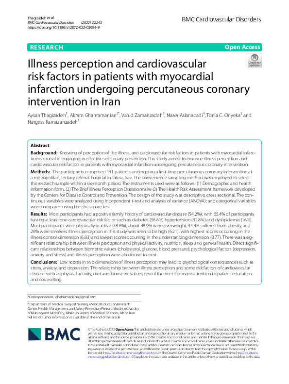 (PDF) Illness Perception and Cardiovascular Risk Factors in Patients ...