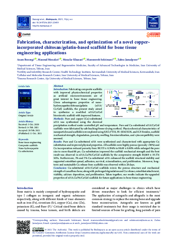 (PDF) Fabrication, characterization, and optimization of a novel copper-incorporated chitosan ...