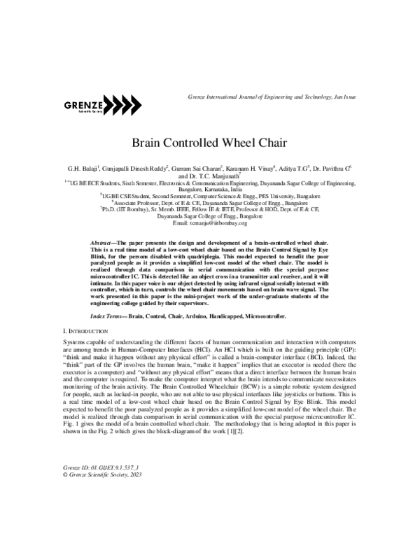 (PDF) Brain Controlled Wheel Chair | Grenze International Journal of ...