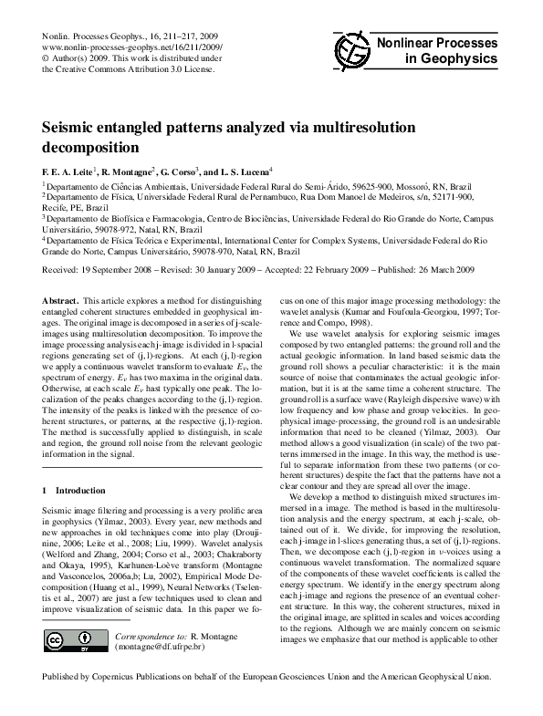 (PDF) Seismic entangled patterns analyzed via multiresolution decomposition
