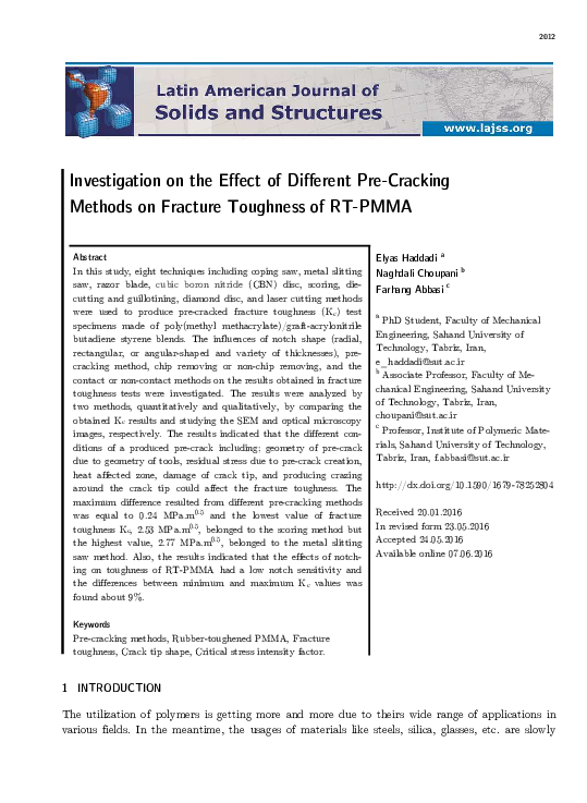 (PDF) Investigation on the Effect of Different Pre-Cracking Methods on Fracture Toughness of RT-PMMA