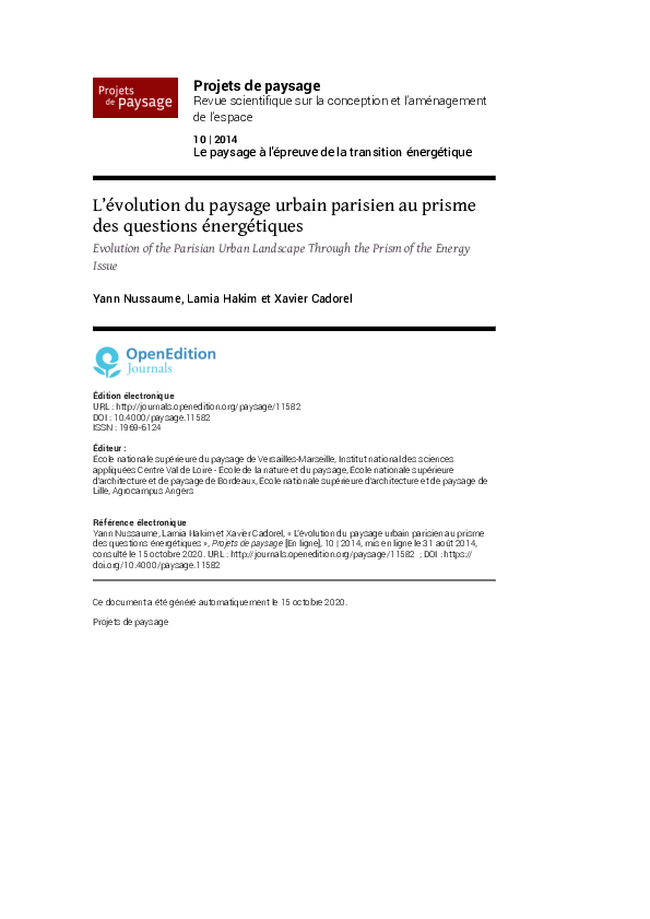 (PDF) Evolution of the Parisian Urban Landscape Through the Prism of ...