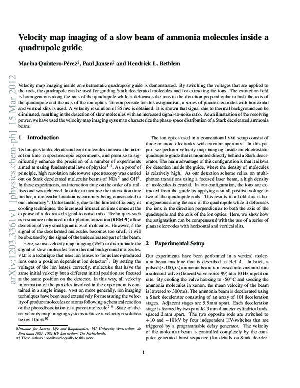 (PDF) Velocity map imaging of a slow beam of ammonia molecules inside a ...