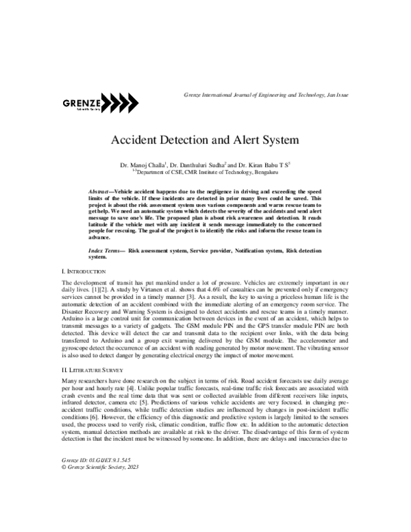 (PDF) Accident Detection and Alert System