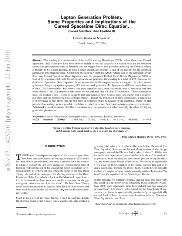 (PDF) Lepton Generation Problem Some Properties and Implications of the ...