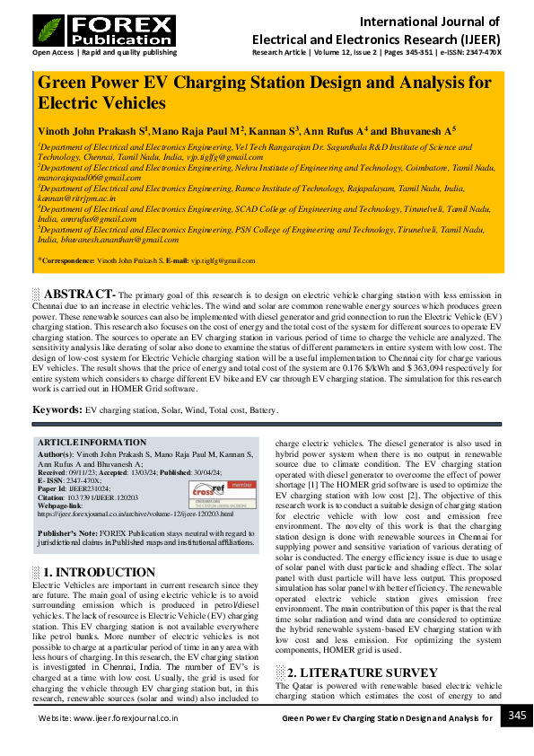 (PDF) Green Power EV Charging Station Design and Analysis for Electric ...