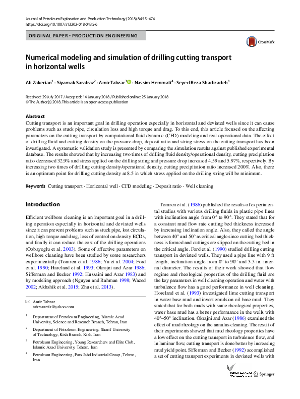(PDF) Numerical modeling and simulation of drilling cutting transport in horizontal wells