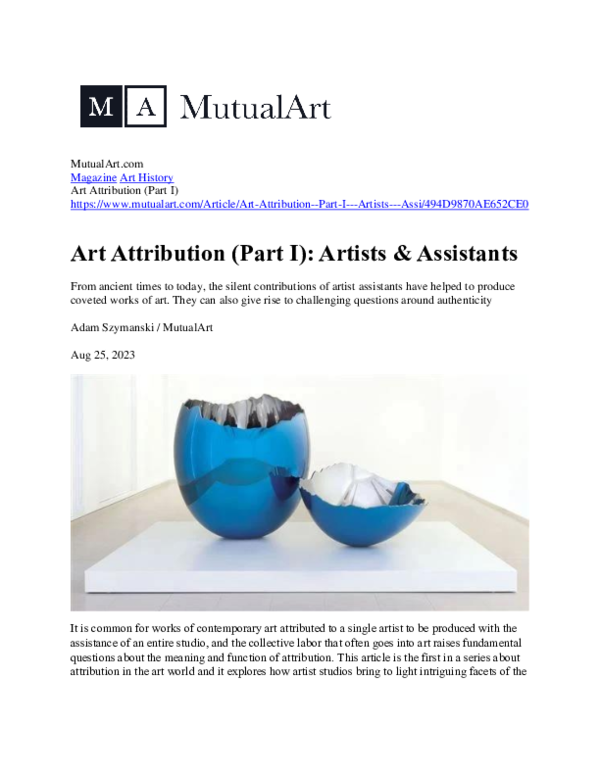 (PDF) Art Attribution (Part I): Artists & Assistants