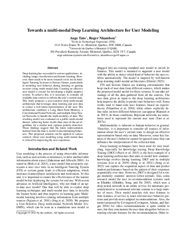 (PDF) Towards a multi-modal Deep Learning Architecture for User Modeling
