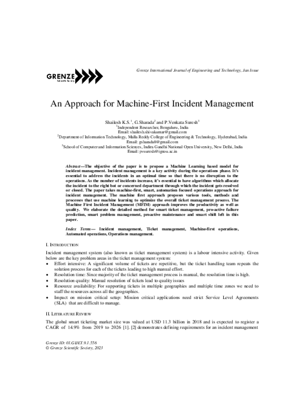 (PDF) An Approach for Machine-First Incident Management
