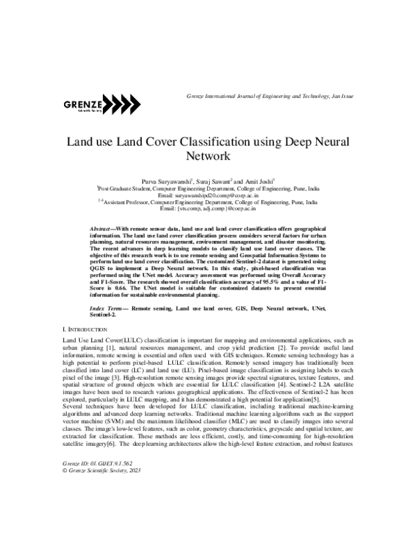 (PDF) Land use Land Cover Classification using Deep Neural Network
