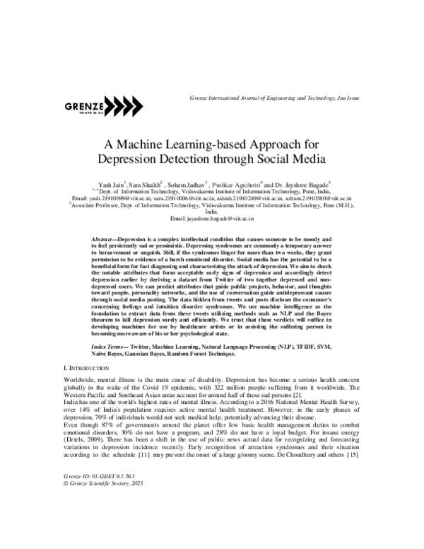(PDF) A Machine Learning-based Approach for Depression Detection ...