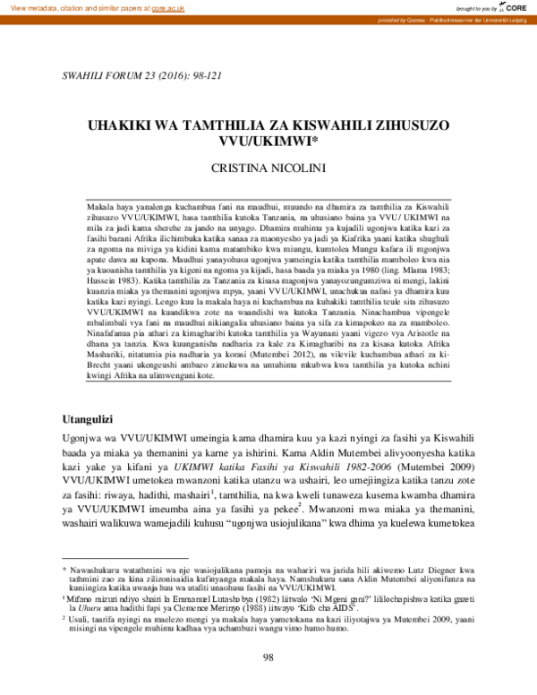 Uhakiki wa tamthilia za kiswahili zihusuzo VVU/UKIMWI