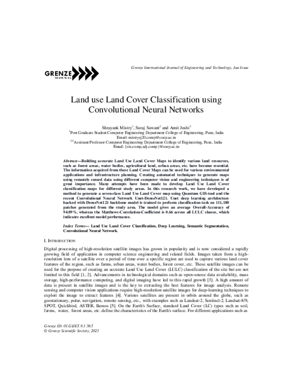 (PDF) Land use Land Cover Classification using Convolutional Neural Networks
