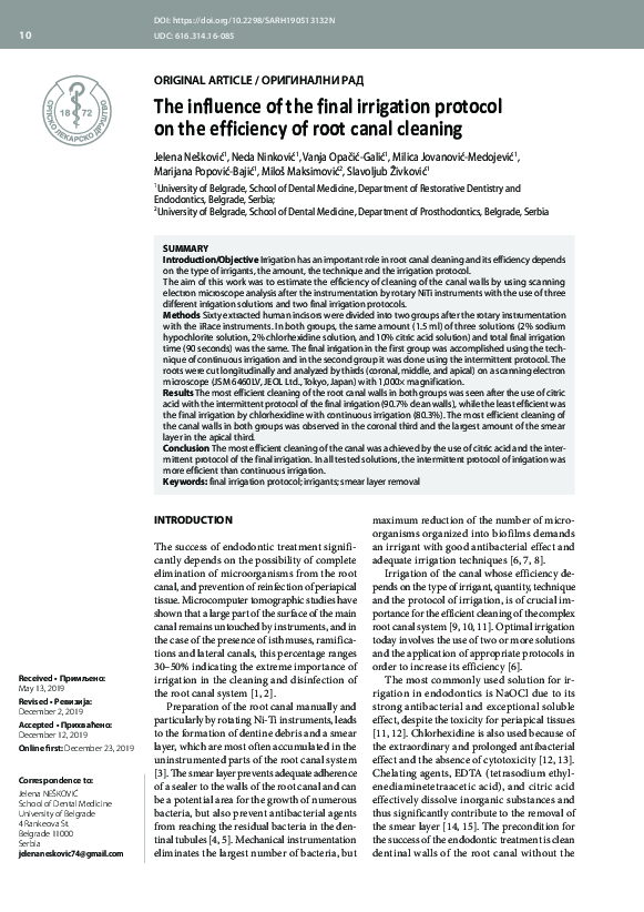 (PDF) The influence of the final irrigation protocol on the efficiency of root canal cleaning ...