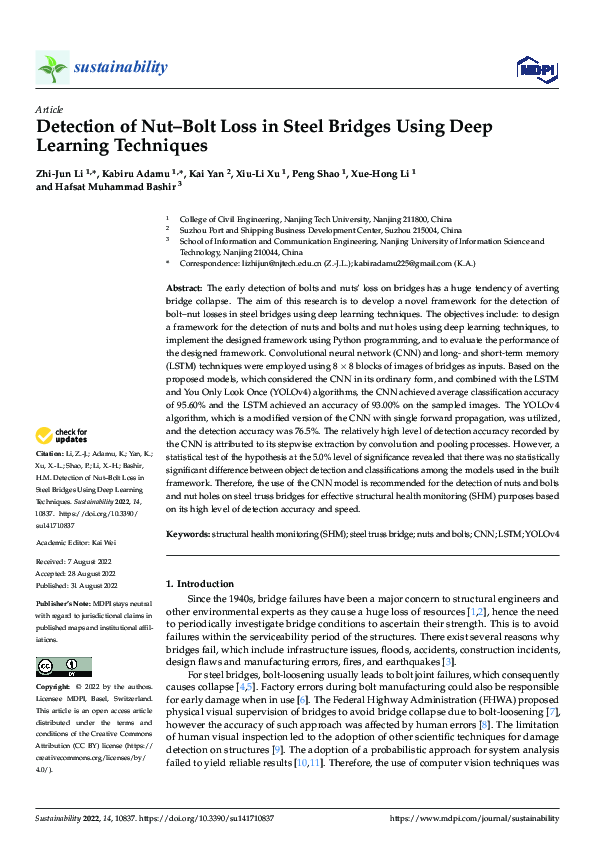 (PDF) Detection of Nut–Bolt Loss in Steel Bridges Using Deep Learning ...