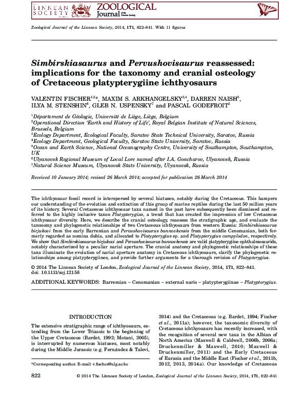 (PDF) Simbirskiasaurus and Pervushovisaurus reassessed: implications ...