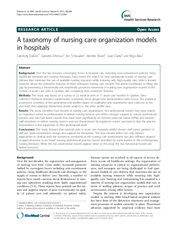 (PDF) A taxonomy of nursing care organization models in hospitals