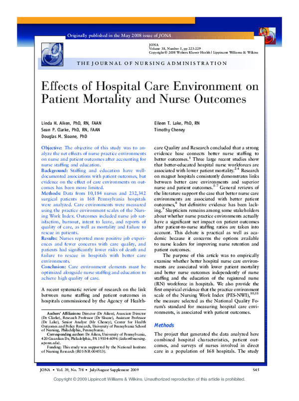 (PDF) Effects of Hospital Care Environment on Patient Mortality and ...