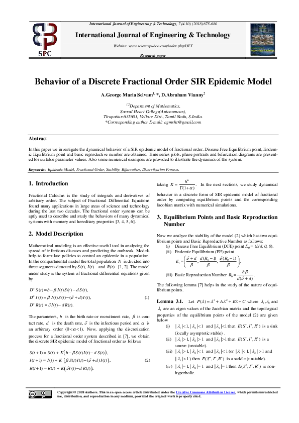 (PDF) Behavior of a Discrete Fractional Order SIR Epidemic Model