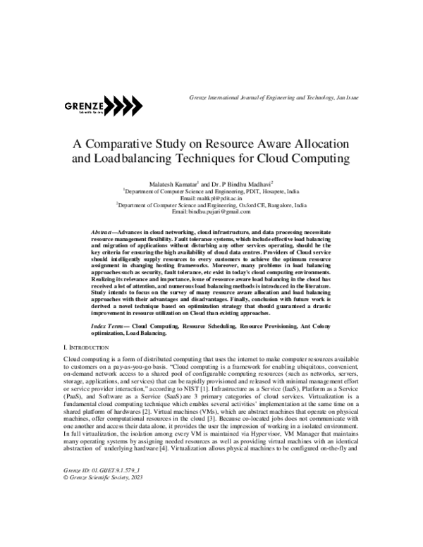 (PDF) A Comparative Study on Resource Aware Allocation and Load balancing Techniques for Cloud ...
