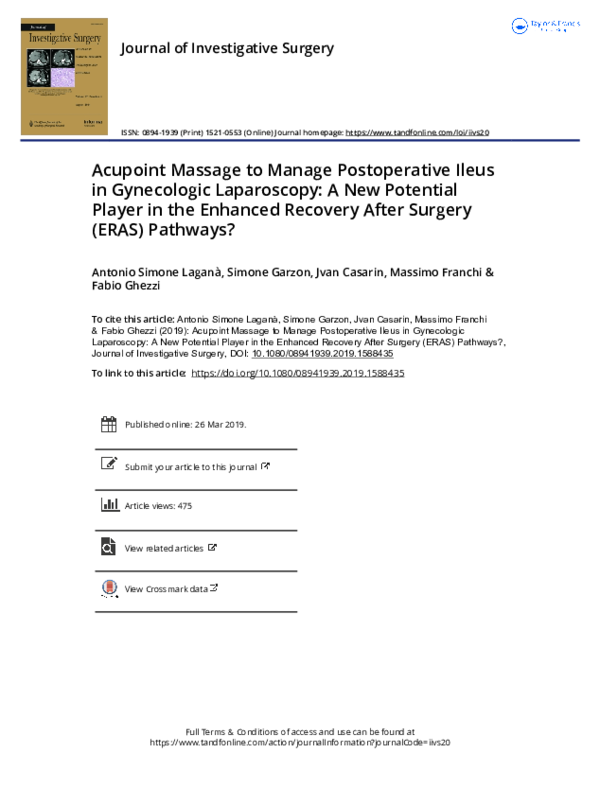 (PDF) Acupoint Massage to Manage Postoperative Ileus in Gynecologic ...