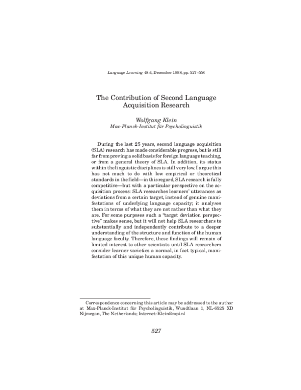 (PDF) The Contribution of Second Language Acquisition Research