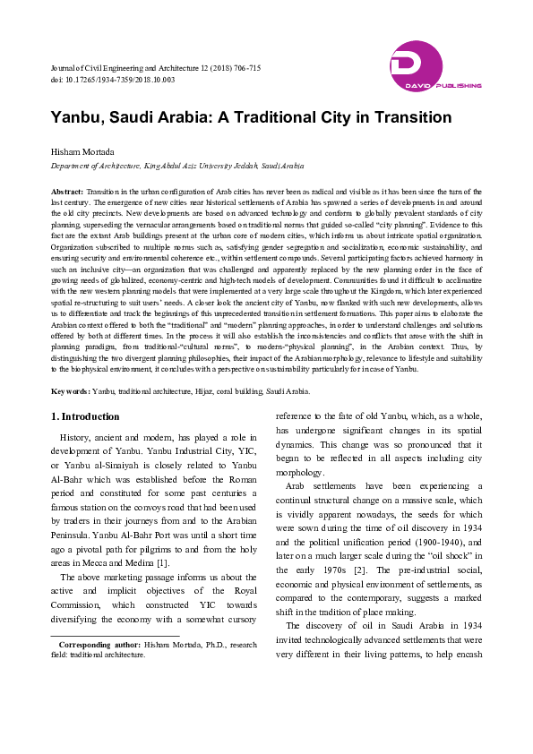 (PDF) Yanbu, Saudi Arabia: A Traditional City in Transition