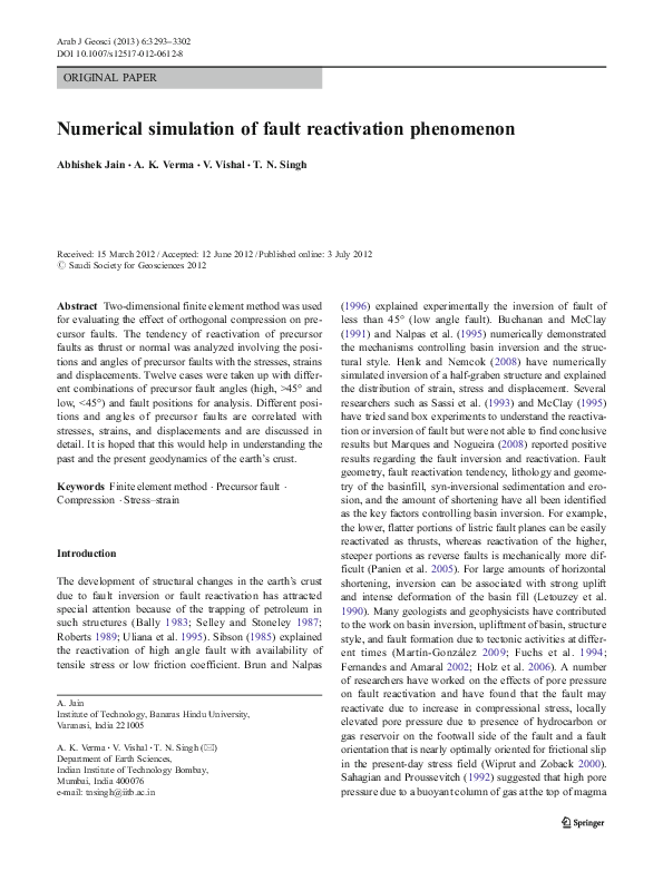 (PDF) Numerical simulation of fault reactivation phenomenon