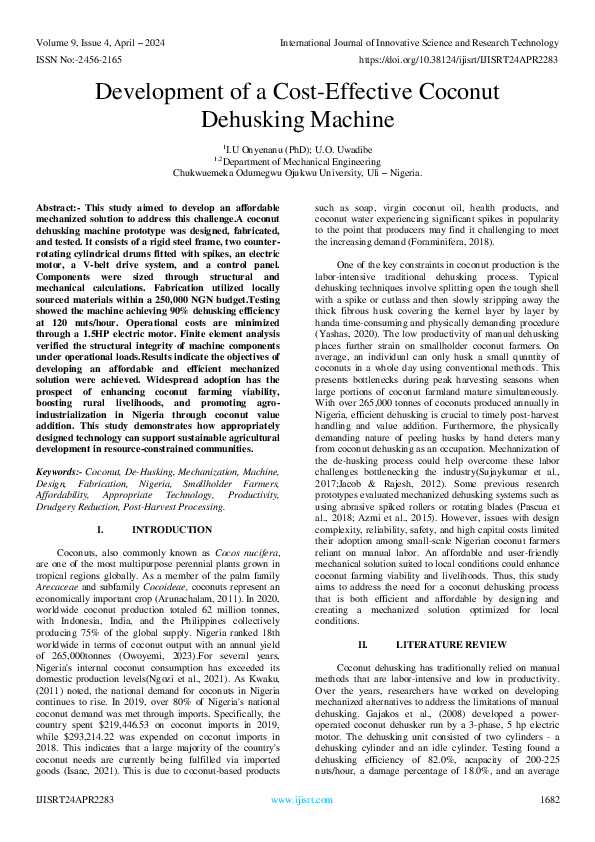 (PDF) Development of a Cost-Effective Coconut Dehusking Machine