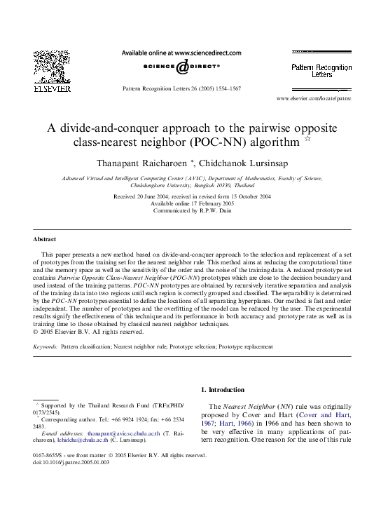 (PDF) A divide-and-conquer approach to the pairwise opposite class-nearest neighbor (POC-NN ...
