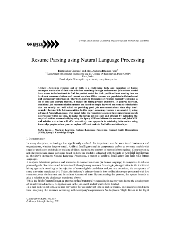 (PDF) Resume Parsing using Natural Language Processing