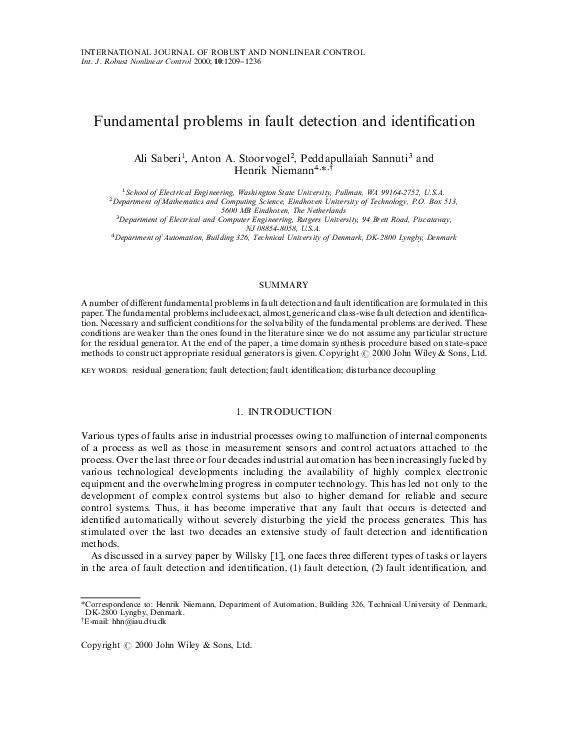 (PDF) Fundamental problems in fault detection and identification