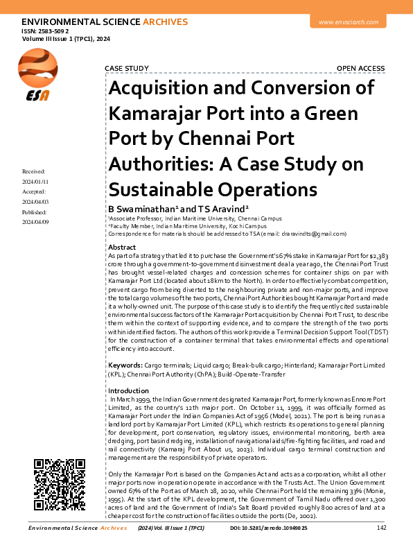 (PDF) Acquisition and Conversion of Kamarajar Port into a Green Port by ...