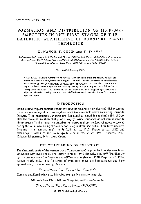 (PDF) Formation and distribution of Mg, Fe, Mn-smectites in the first ...