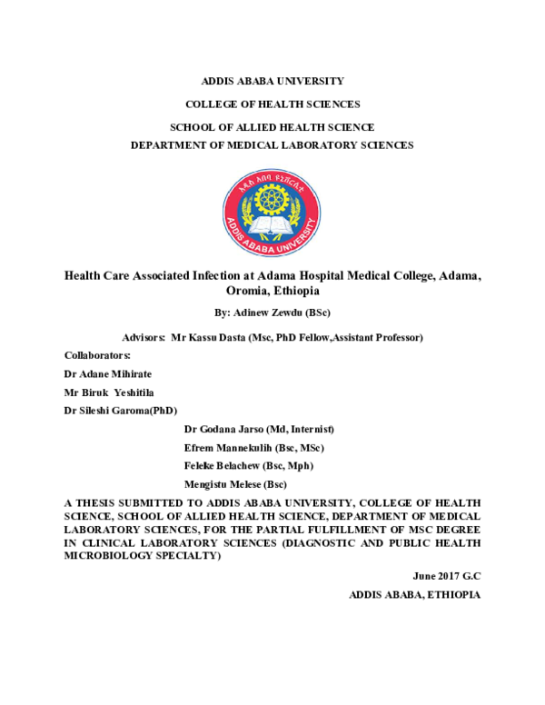 (PDF) Health Care Associated Infection at Adama Hospital Medical ...