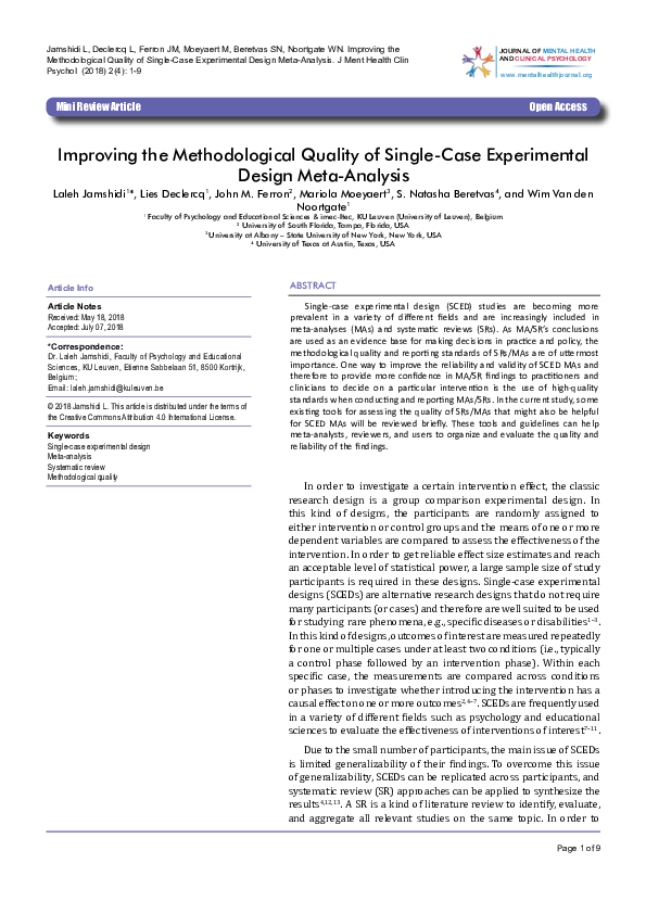 (PDF) Improving the Methodological Quality of Single-Case Experimental ...
