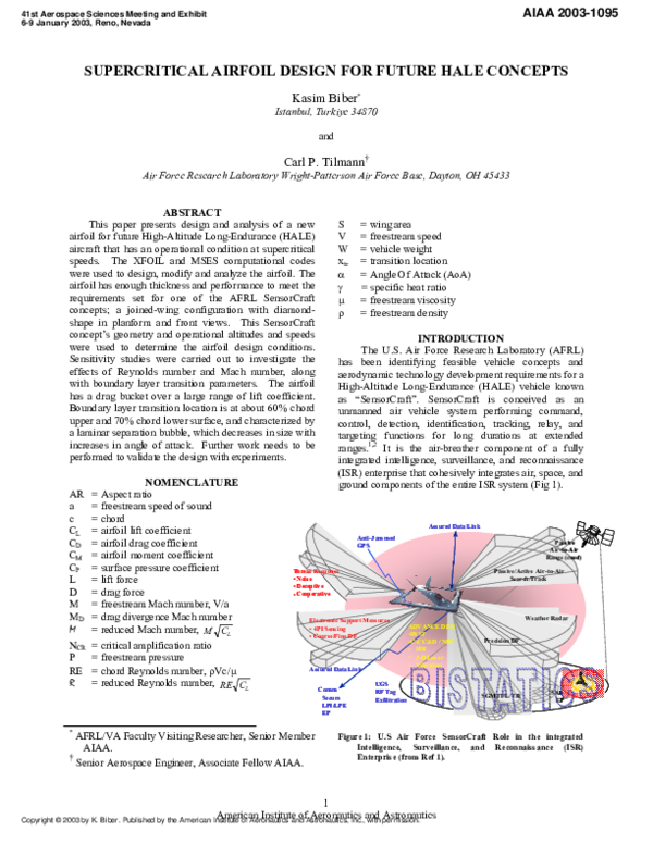(PDF) Supercritical Airfoil Design for Future HALE Concepts