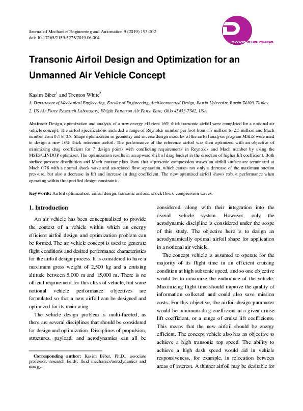 (PDF) Transonic Airfoil Design and Optimization for an Unmanned Air ...