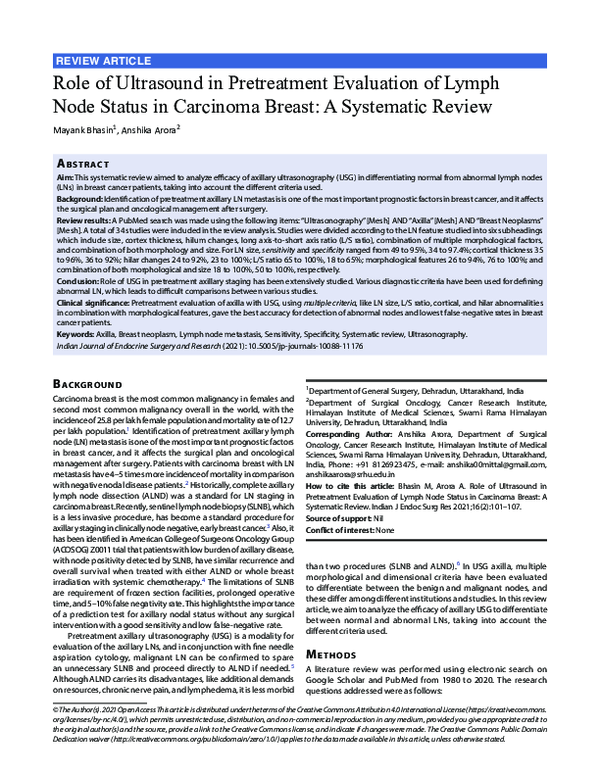 (PDF) Role of Ultrasound in Pretreatment Evaluation of Lymph Node ...