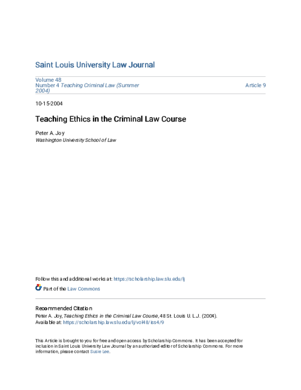 (PDF) Teaching Ethics in the Criminal Law Course