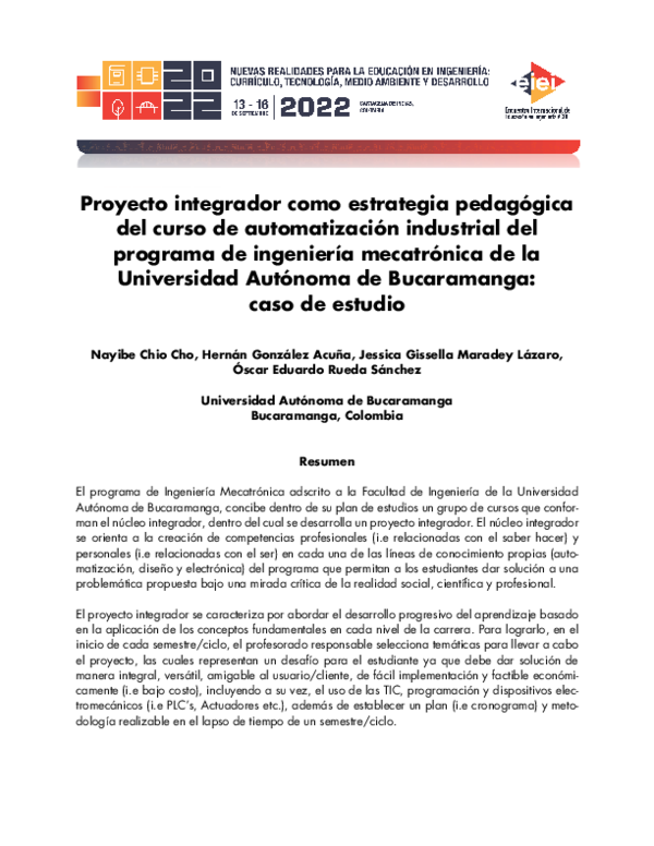 (PDF) Proyecto integrador como estrategia pedagógica del curso de automatización industrial del ...