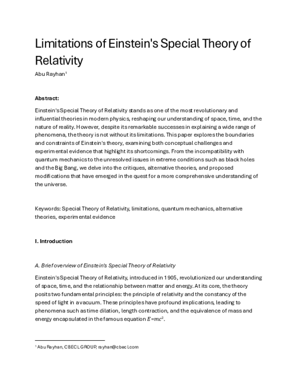 (PDF) Limitations of Einstein's Special Theory of Relativity
