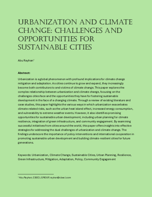 Urbanization and Climate Change: Challenges and Opportunities for ...